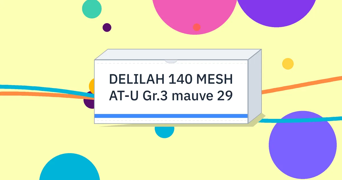 Symbolbild: Packung mit der Aufschrift DELILAH 140 MESH AT-U Gr.3 mauve 29 (PZN 13850728) – Verfügbarkeit und Bezug in Apotheken in Frankfurt am Main