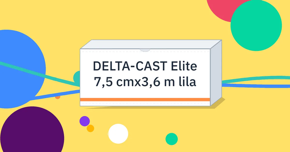Symbolbild: Packung mit der Aufschrift DELTA-CAST Elite 7,5 cmx3,6 m lila (PZN 07550583) – Verfügbarkeit und Bezug in Apotheken in Frankfurt am Main