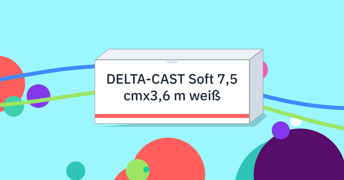 Symbolbild: Packung mit der Aufschrift DELTA-CAST Soft 7,5 cmx3,6 m weiß (PZN 09275721) – Verfügbarkeit und Bezug in Apotheken in Frankfurt am Main