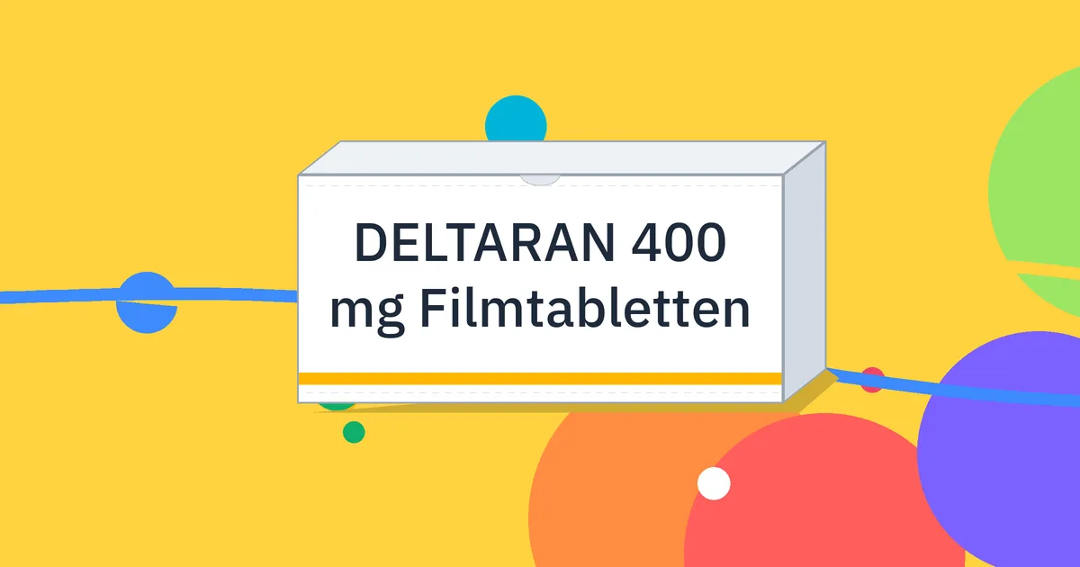 Symbolbild: Packung mit der Aufschrift DELTARAN 400 mg Filmtabletten (PZN 10794283) – Verfügbarkeit und Bezug in Apotheken in Frankfurt am Main