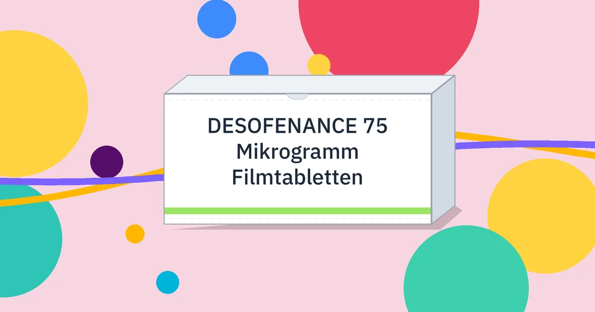 Symbolbild: Packung mit der Aufschrift DESOFENANCE 75 Mikrogramm Filmtabletten (PZN 12585000) – Verfügbarkeit und Bezug in Apotheken in Frankfurt am Main