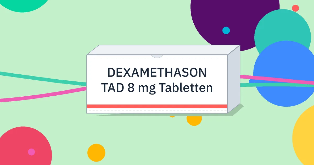 Symbolbild: Packung mit der Aufschrift DEXAMETHASON TAD 8 mg Tabletten (PZN 13754427) – Verfügbarkeit und Bezug in Apotheken in Frankfurt am Main