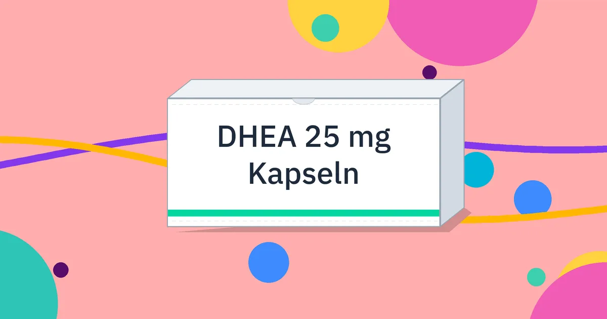 Symbolbild: Packung mit der Aufschrift DHEA 25 mg Kapseln (PZN 10143456) – Verfügbarkeit und Bezug in Apotheken in Frankfurt am Main