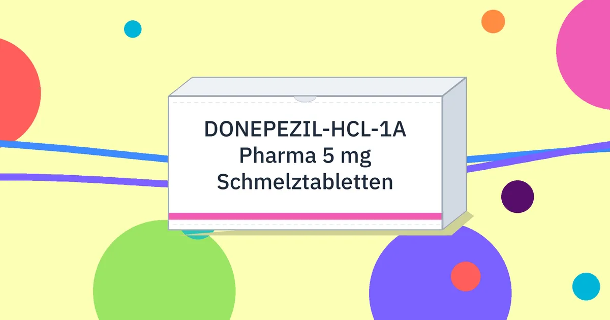Symbolbild: Packung mit der Aufschrift DONEPEZIL-HCL-1A Pharma 5 mg Schmelztabletten (PZN 09322308) – Verfügbarkeit und Bezug in Apotheken in Frankfurt am Main