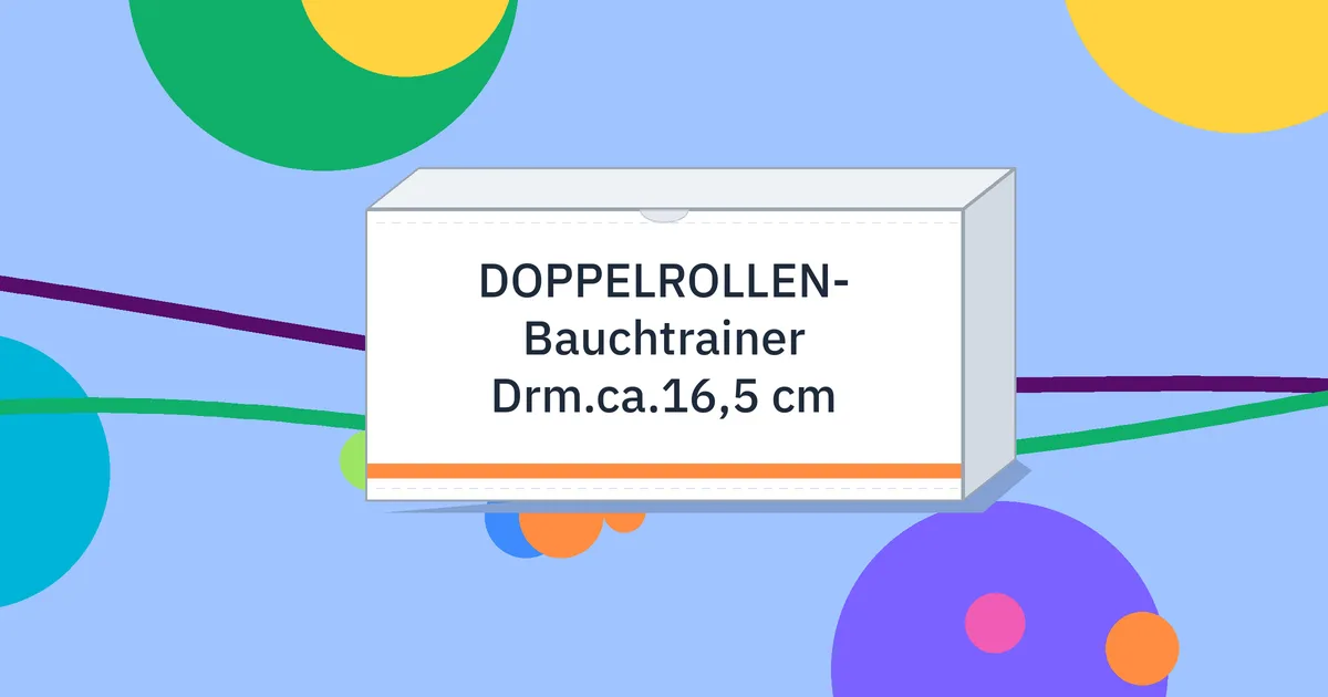 Symbolbild: Packung mit der Aufschrift DOPPELROLLEN-Bauchtrainer Drm.ca.16,5 cm (PZN 16619167) – Verfügbarkeit und Bezug in Apotheken in Frankfurt am Main