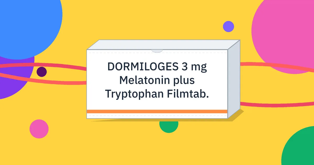 Symbolbild: Packung mit der Aufschrift DORMILOGES 3 mg Melatonin plus Tryptophan Filmtab. (PZN 18398635) – Verfügbarkeit und Bezug in Apotheken in Frankfurt am Main