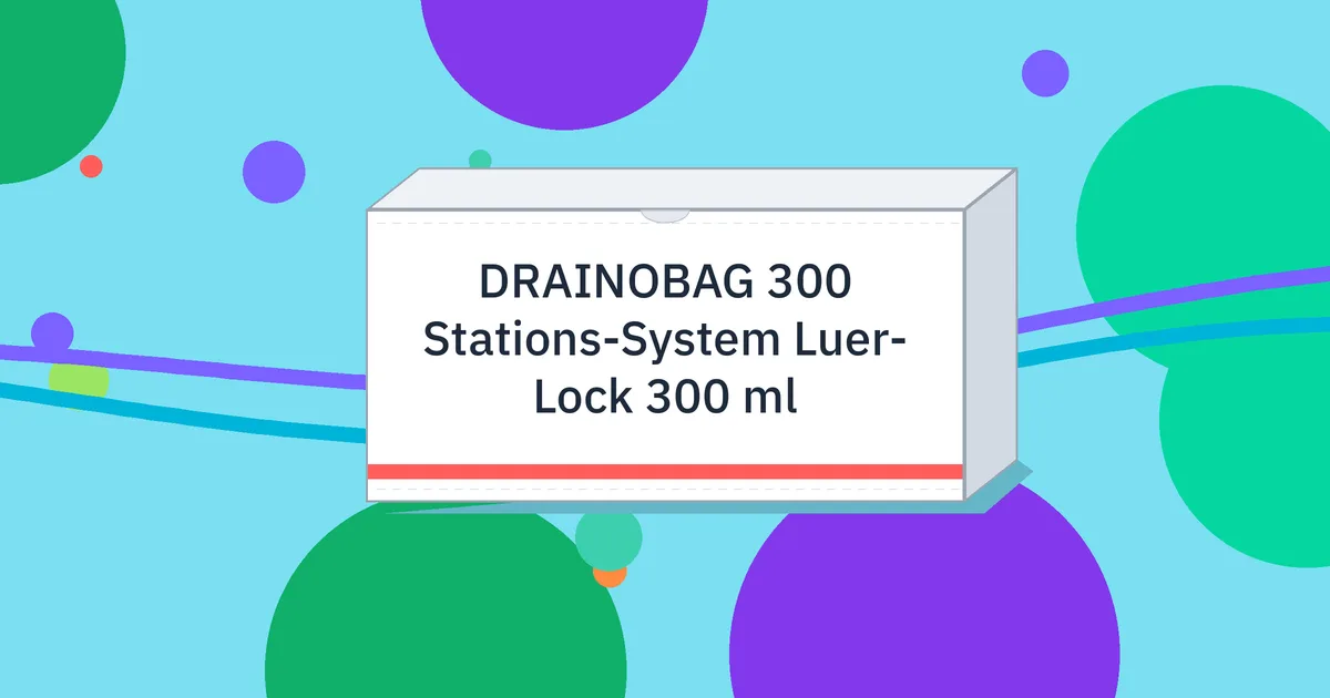 Symbolbild: Packung mit der Aufschrift DRAINOBAG 300 Stations-System Luer-Lock 300 ml (PZN 15632361) – Verfügbarkeit und Bezug in Apotheken in Frankfurt am Main