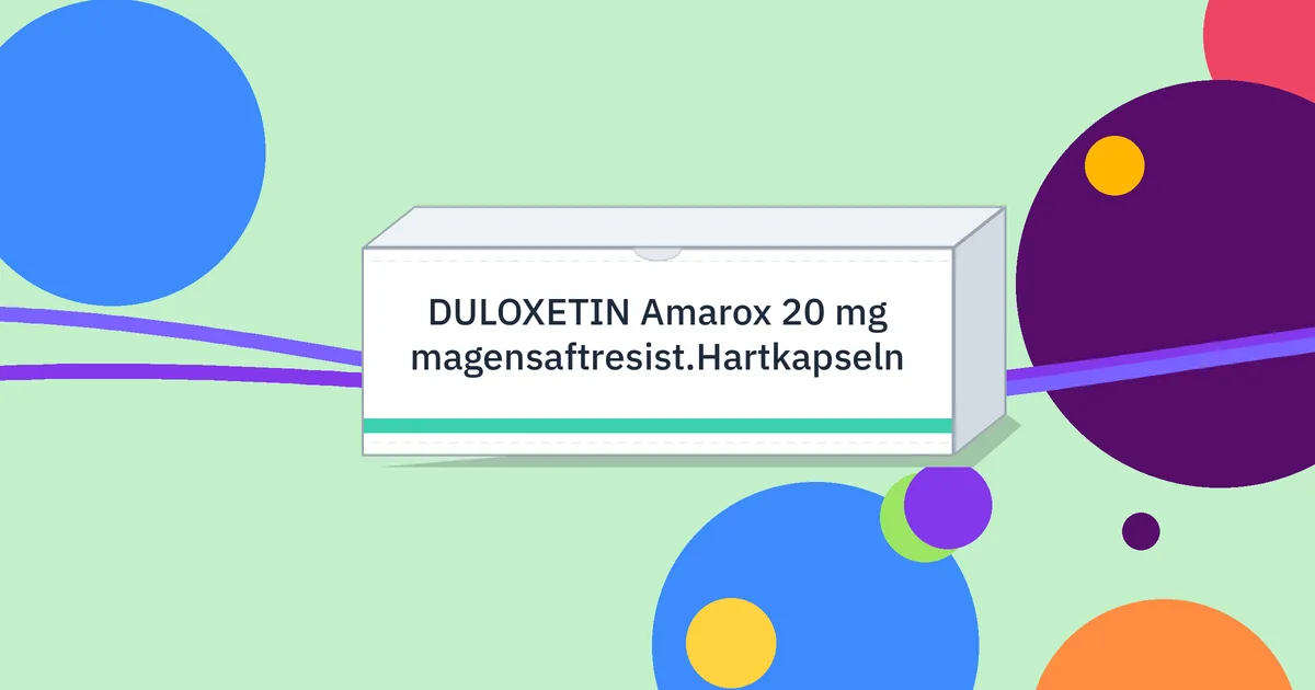 Symbolbild: Packung mit der Aufschrift DULOXETIN Amarox 20 mg magensaftresist.Hartkapseln (PZN 17932191) – Verfügbarkeit und Bezug in Apotheken in Frankfurt am Main