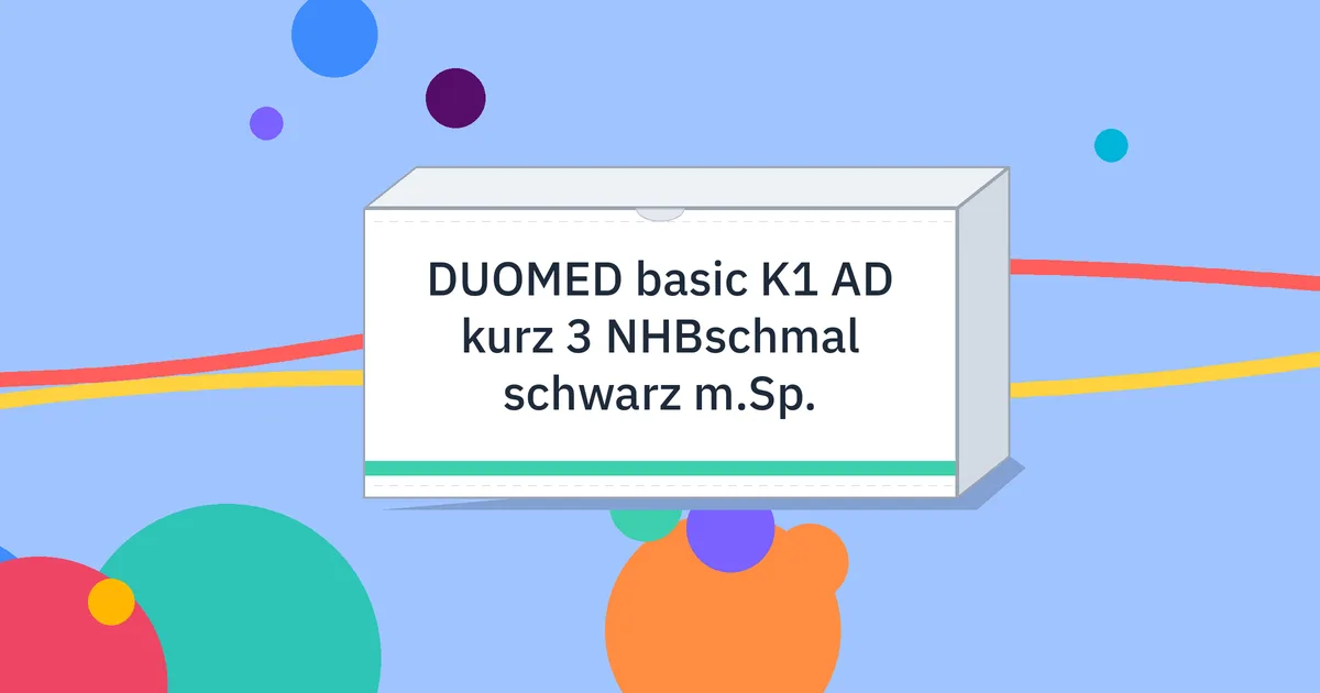 Symbolbild: Packung mit der Aufschrift DUOMED basic K1 AD kurz 3 NHBschmal schwarz m.Sp. (PZN 20904471) – Verfügbarkeit und Bezug in Apotheken in Frankfurt am Main
