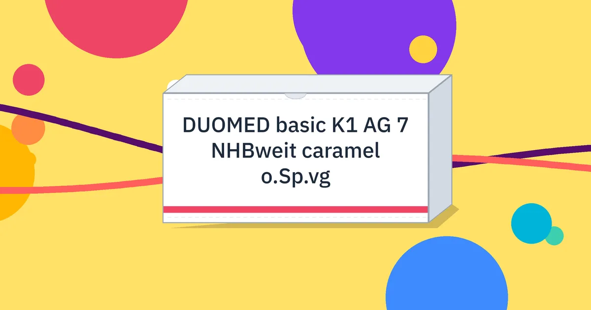 Symbolbild: Packung mit der Aufschrift DUOMED basic K1 AG 7 NHBweit caramel o.Sp.vg (PZN 20905631) – Verfügbarkeit und Bezug in Apotheken in Frankfurt am Main