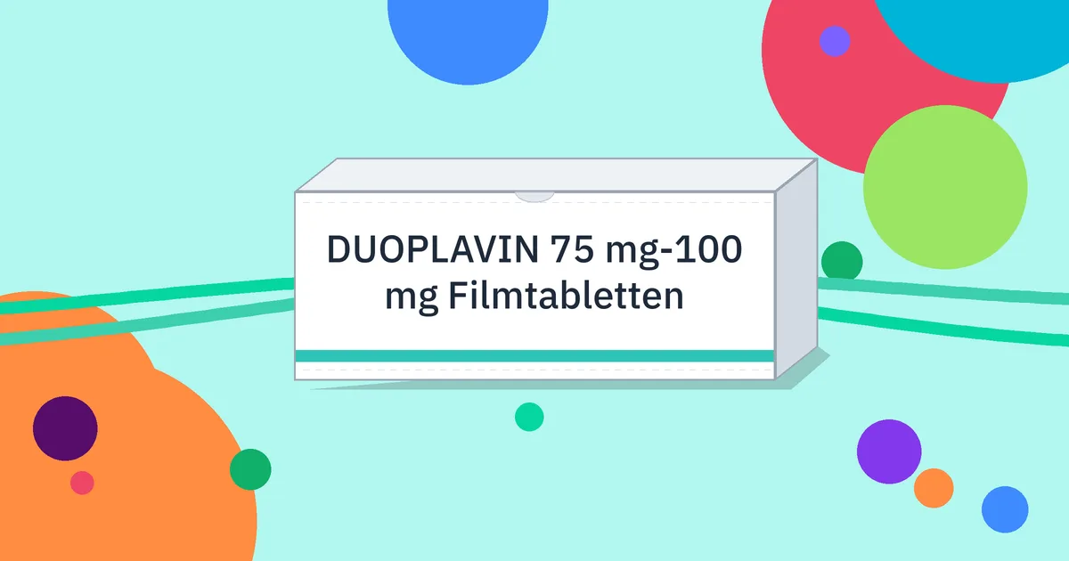 Symbolbild: Packung mit der Aufschrift DUOPLAVIN 75 mg-100 mg Filmtabletten (PZN 08856634) – Verfügbarkeit und Bezug in Apotheken in Frankfurt am Main