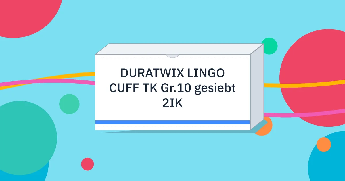 Symbolbild: Packung mit der Aufschrift DURATWIX LINGO CUFF TK Gr.10 gesiebt 2IK (PZN 06966695) – Verfügbarkeit und Bezug in Apotheken in Frankfurt am Main
