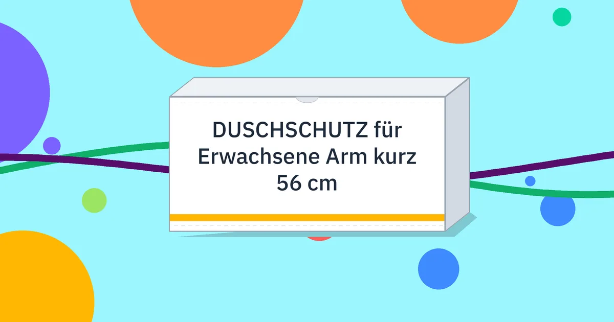 Symbolbild: Packung mit der Aufschrift DUSCHSCHUTZ für Erwachsene Arm kurz 56 cm (PZN 03429703) – Verfügbarkeit und Bezug in Apotheken in Frankfurt am Main