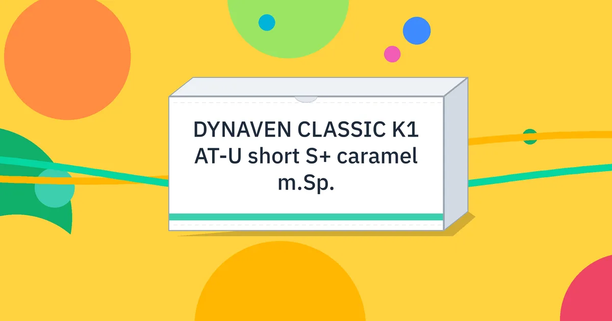 Symbolbild: Packung mit der Aufschrift DYNAVEN CLASSIC K1 AT-U short S+ caramel m.Sp. (PZN 18417002) – Verfügbarkeit und Bezug in Apotheken in Frankfurt am Main