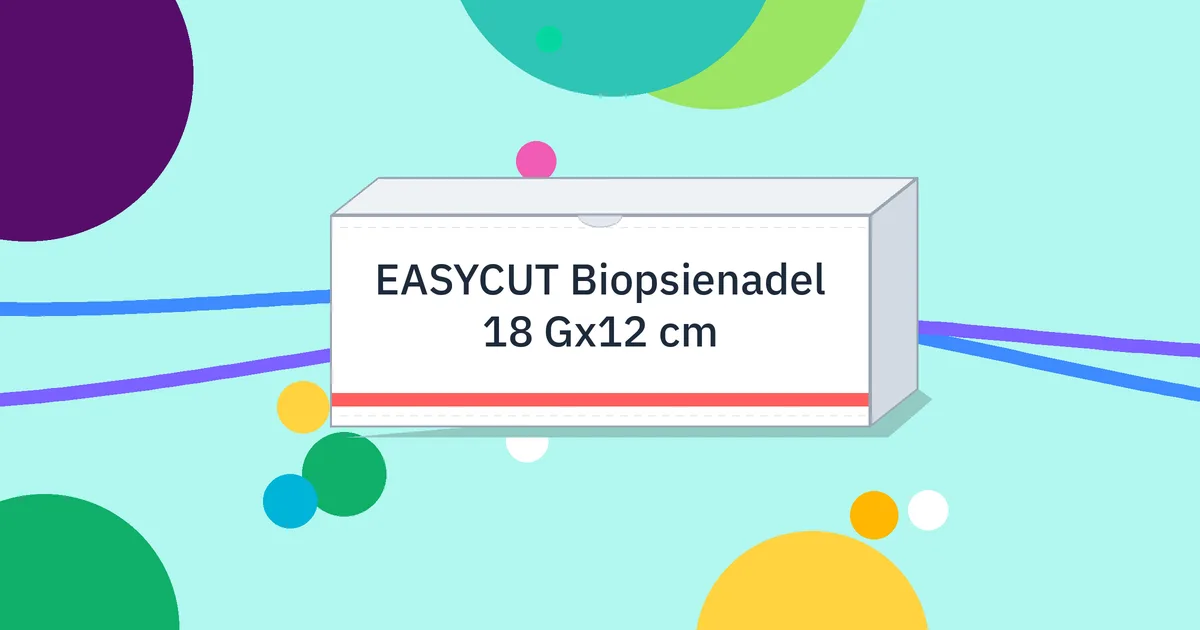 Symbolbild: Packung mit der Aufschrift EASYCUT Biopsienadel 18 Gx12 cm (PZN 16920955) – Verfügbarkeit und Bezug in Apotheken in Frankfurt am Main