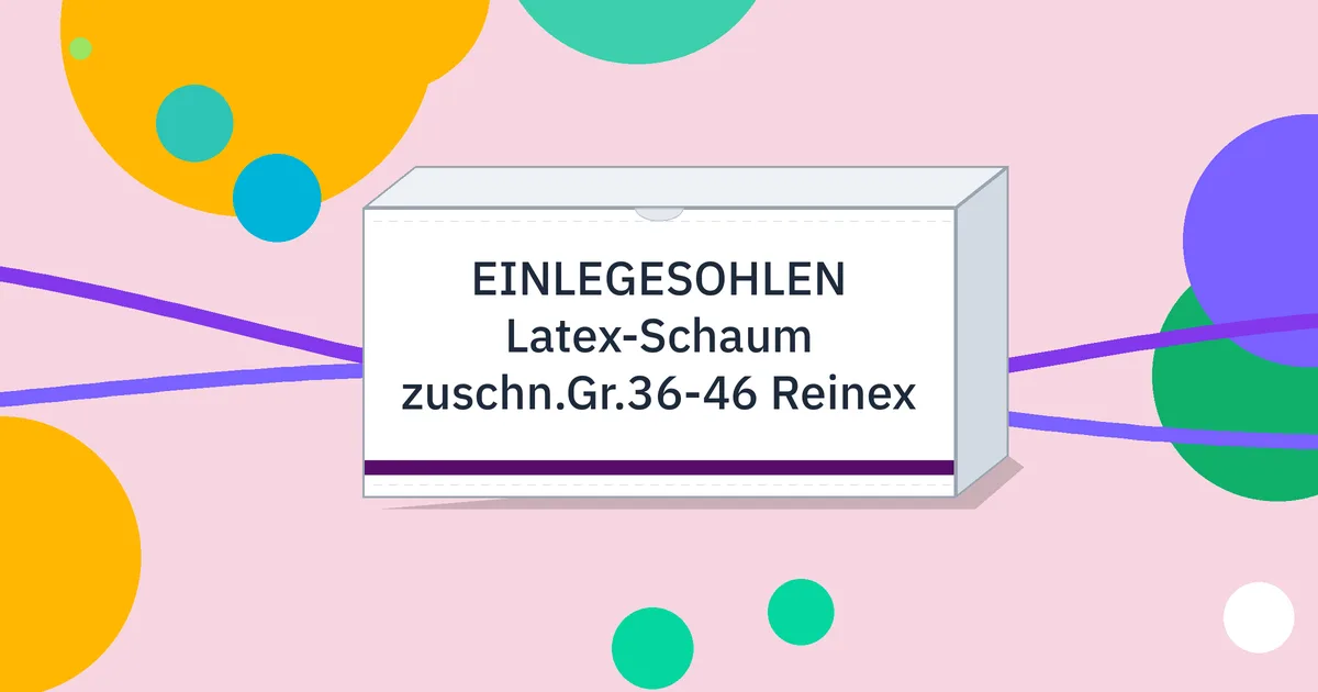 Symbolbild: Packung mit der Aufschrift EINLEGESOHLEN Latex-Schaum zuschn.Gr.36-46 Reinex (PZN 15422244) – Verfügbarkeit und Bezug in Apotheken in Frankfurt am Main