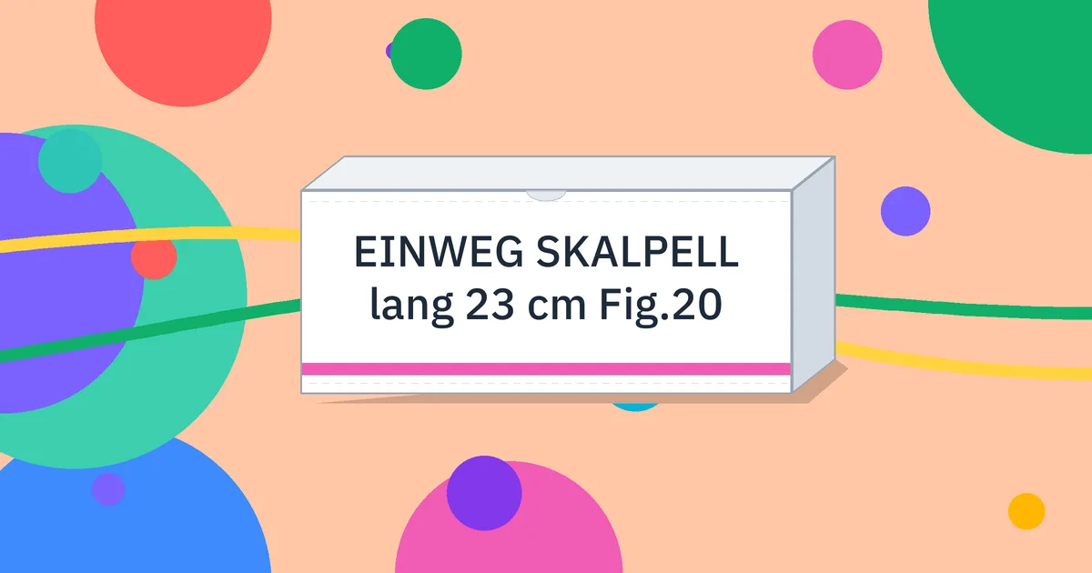 Symbolbild: Packung mit der Aufschrift EINWEG SKALPELL lang 23 cm Fig.20 (PZN 09291022) – Verfügbarkeit und Bezug in Apotheken in Frankfurt am Main