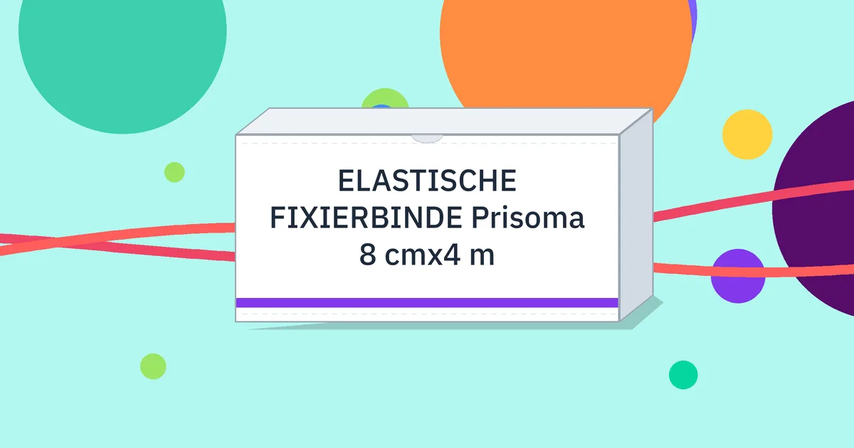 Symbolbild: Packung mit der Aufschrift ELASTISCHE FIXIERBINDE Prisoma 8 cmx4 m (PZN 19765461) – Verfügbarkeit und Bezug in Apotheken in Frankfurt am Main