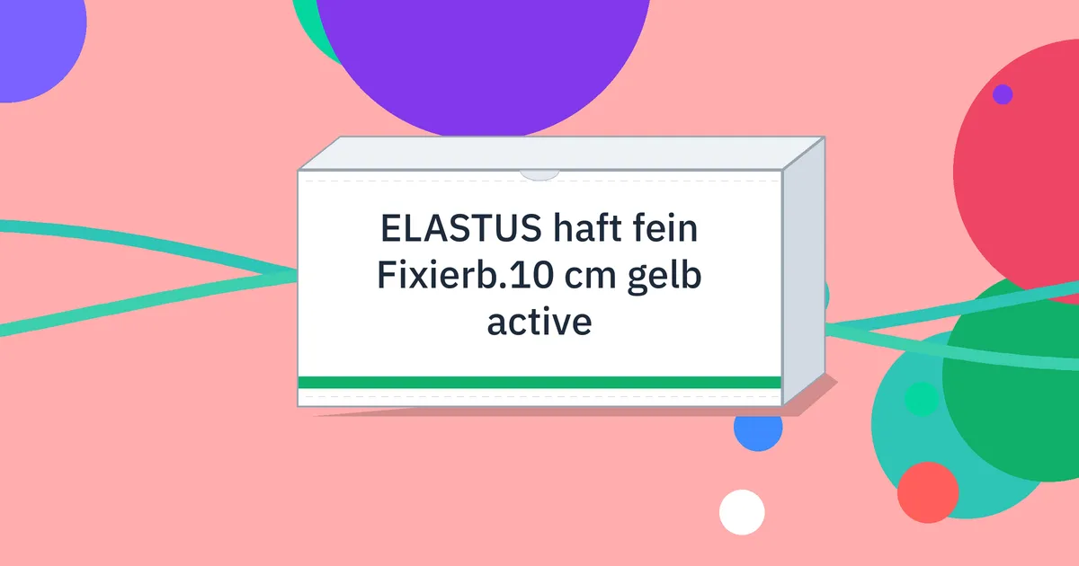 Symbolbild: Packung mit der Aufschrift ELASTUS haft fein Fixierb.10 cm gelb active (PZN 03481193) – Verfügbarkeit und Bezug in Apotheken in Frankfurt am Main