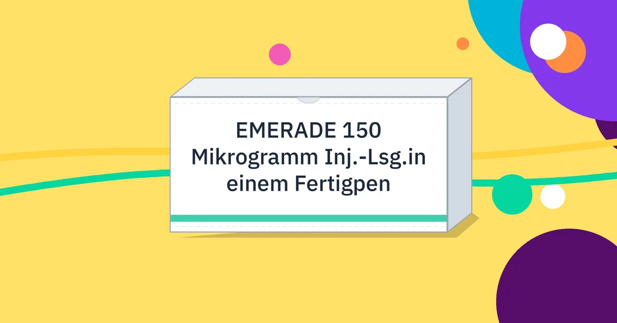 Symbolbild: Packung mit der Aufschrift EMERADE 150 Mikrogramm Inj.-Lsg.in einem Fertigpen (PZN 10544267) – Verfügbarkeit und Bezug in Apotheken in Frankfurt am Main