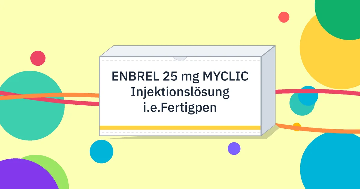Symbolbild: Packung mit der Aufschrift ENBREL 25 mg MYCLIC Injektionslösung i.e.Fertigpen (PZN 12521709) – Verfügbarkeit und Bezug in Apotheken in Frankfurt am Main