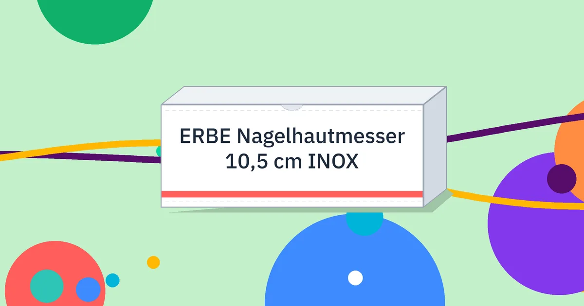 Symbolbild: Packung mit der Aufschrift ERBE Nagelhautmesser 10,5 cm INOX (PZN 15733518) – Verfügbarkeit und Bezug in Apotheken in Frankfurt am Main