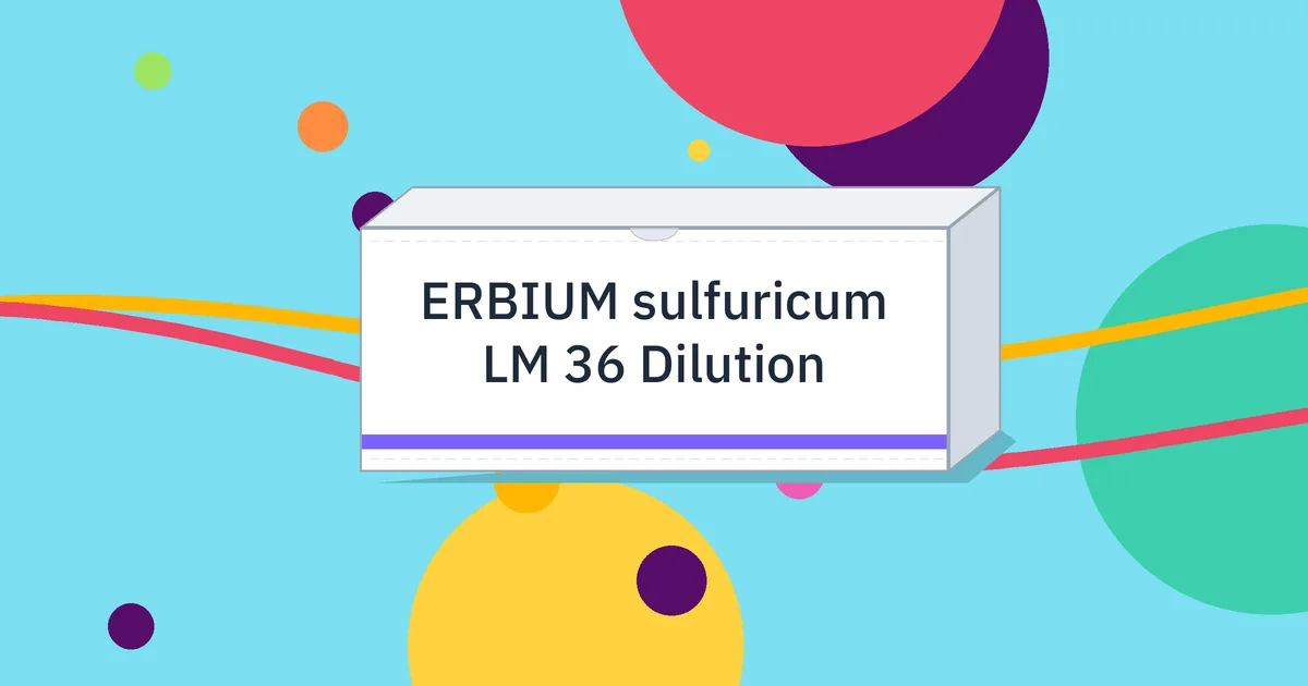 Symbolbild: Packung mit der Aufschrift ERBIUM sulfuricum LM 36 Dilution (PZN 13474107) – Verfügbarkeit und Bezug in Apotheken in Frankfurt am Main