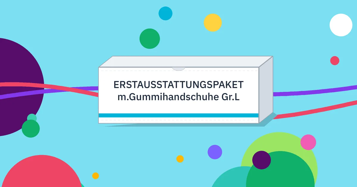 Symbolbild: Packung mit der Aufschrift ERSTAUSSTATTUNGSPAKET m.Gummihandschuhe Gr.L (PZN 14409922) – Verfügbarkeit und Bezug in Apotheken in Frankfurt am Main