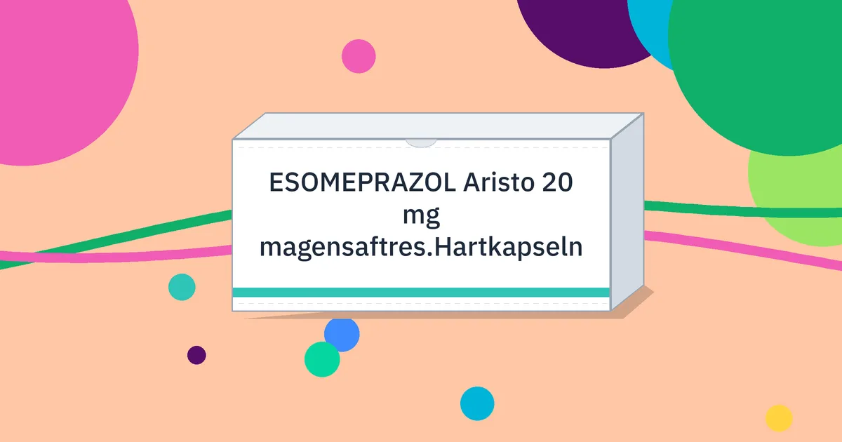 Symbolbild: Packung mit der Aufschrift ESOMEPRAZOL Aristo 20 mg magensaftres.Hartkapseln (PZN 10171062) – Verfügbarkeit und Bezug in Apotheken in Frankfurt am Main