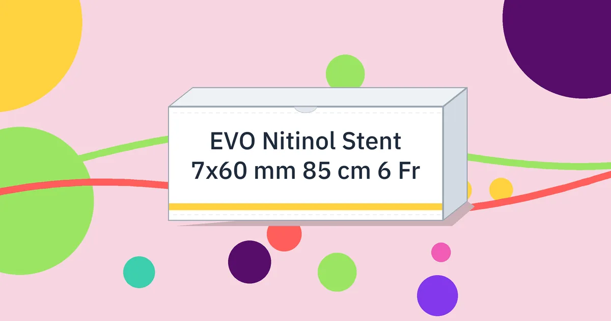 Symbolbild: Packung mit der Aufschrift EVO Nitinol Stent 7x60 mm 85 cm 6 Fr (PZN 00223504) – Verfügbarkeit und Bezug in Apotheken in Frankfurt am Main