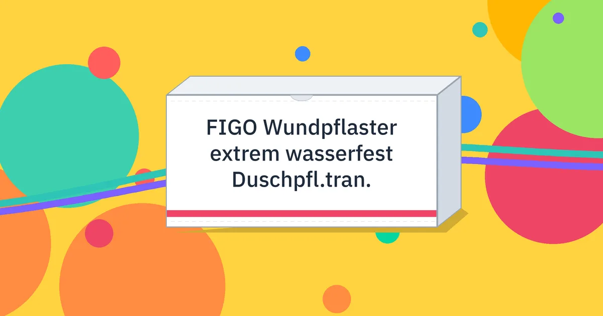 Symbolbild: Packung mit der Aufschrift FIGO Wundpflaster extrem wasserfest Duschpfl.tran. (PZN 19434824) – Verfügbarkeit und Bezug in Apotheken in Frankfurt am Main