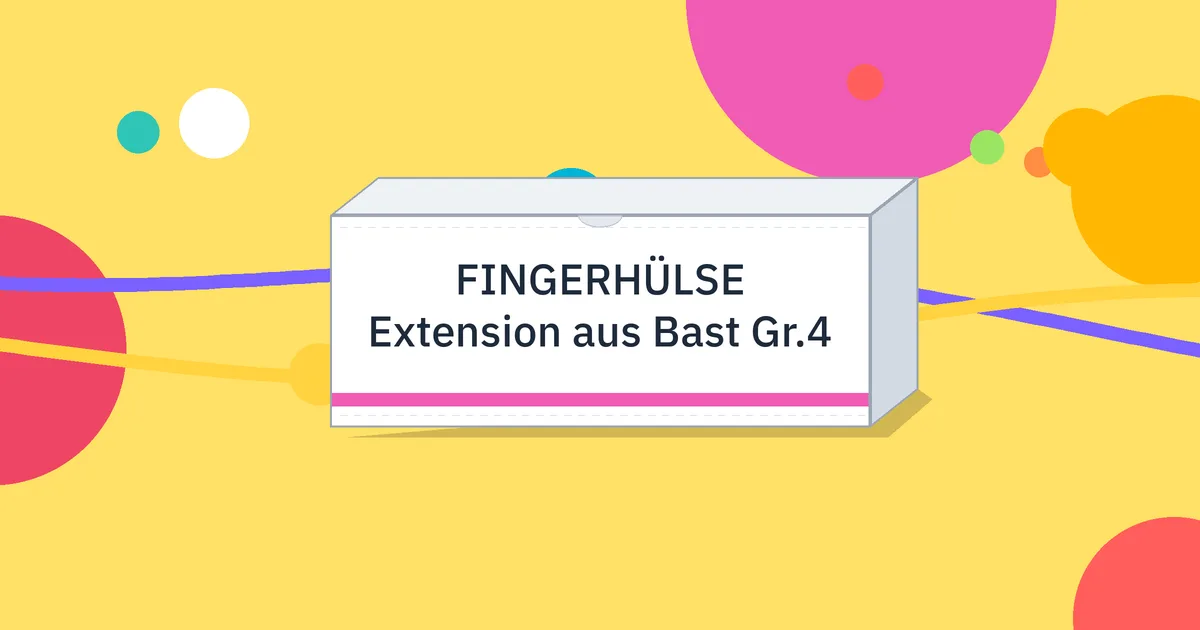 Symbolbild: Packung mit der Aufschrift FINGERHÜLSE Extension aus Bast Gr.4 (PZN 19228125) – Verfügbarkeit und Bezug in Apotheken in Frankfurt am Main