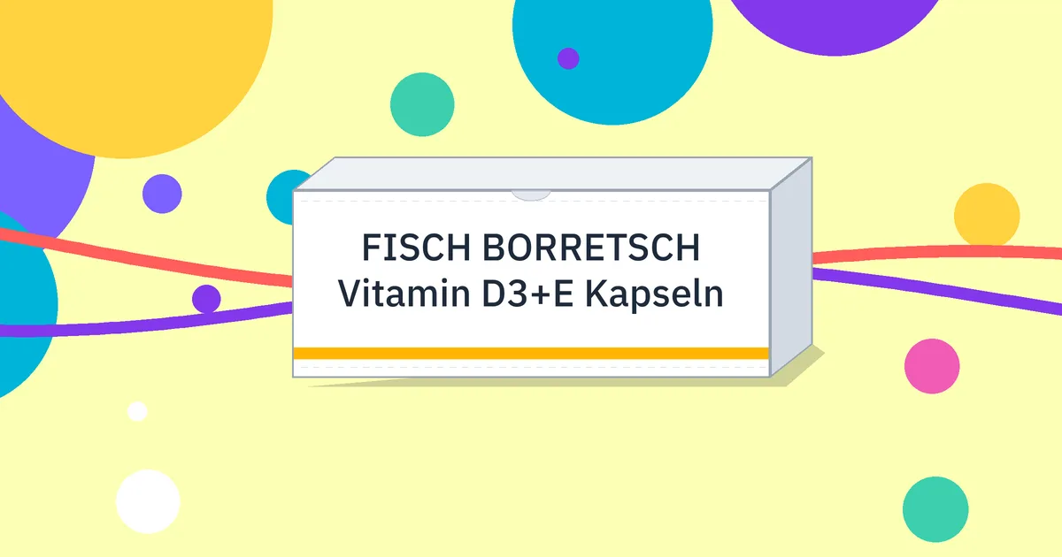 Symbolbild: Packung mit der Aufschrift FISCH BORRETSCH Vitamin D3+E Kapseln (PZN 11663057) – Verfügbarkeit und Bezug in Apotheken in Frankfurt am Main
