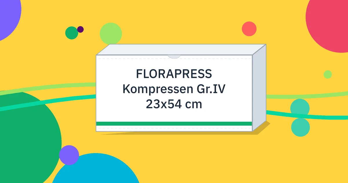Symbolbild: Packung mit der Aufschrift FLORAPRESS Kompressen Gr.IV 23x54 cm (PZN 02477976) – Verfügbarkeit und Bezug in Apotheken in Frankfurt am Main