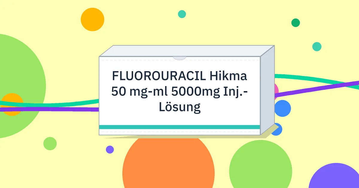 Symbolbild: Packung mit der Aufschrift FLUOROURACIL Hikma 50 mg-ml 5000mg Inj.-Lösung (PZN 17857472) – Verfügbarkeit und Bezug in Apotheken in Frankfurt am Main