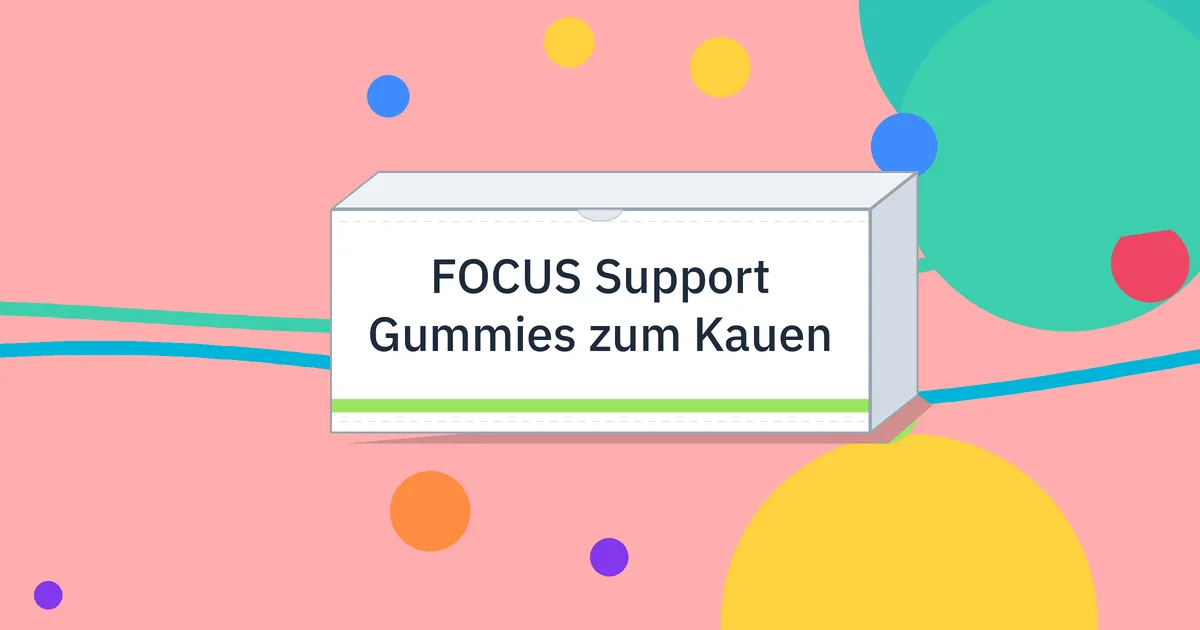 Symbolbild: Packung mit der Aufschrift FOCUS Support Gummies zum Kauen (PZN 20155578) – Verfügbarkeit und Bezug in Apotheken in Frankfurt am Main