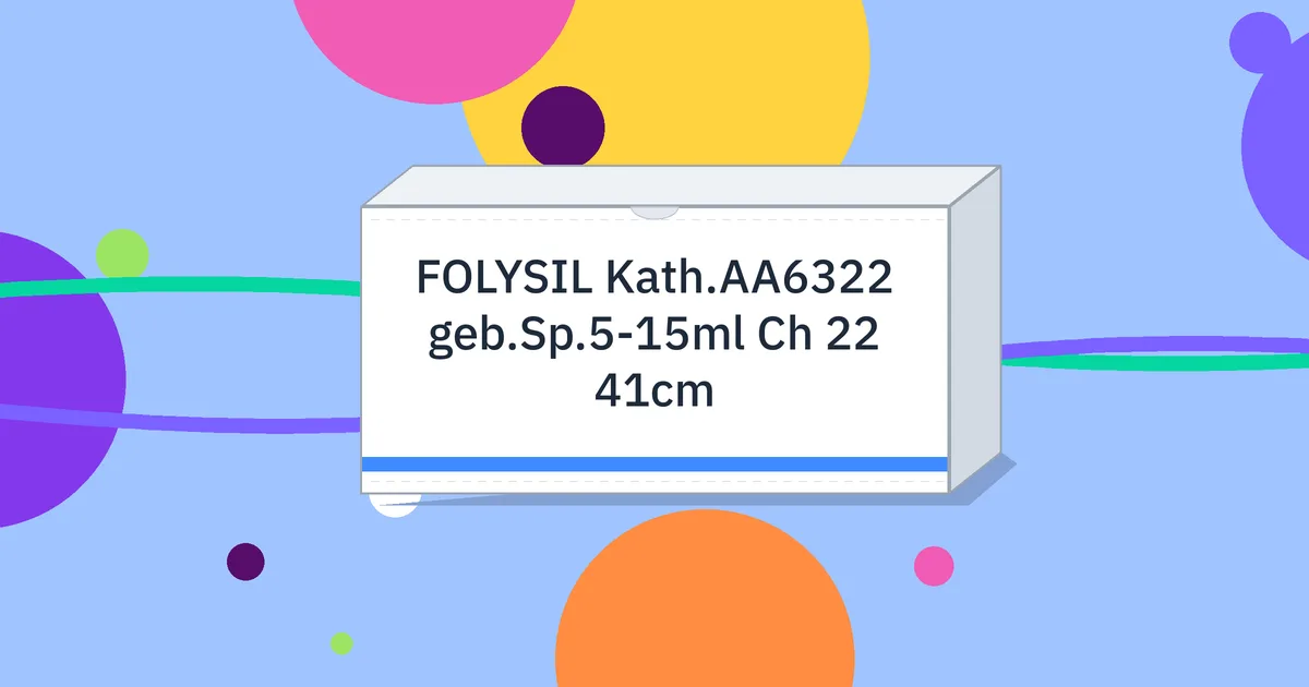 Symbolbild: Packung mit der Aufschrift FOLYSIL Kath.AA6322 geb.Sp.5-15ml Ch 22 41cm (PZN 00151667) – Verfügbarkeit und Bezug in Apotheken in Frankfurt am Main