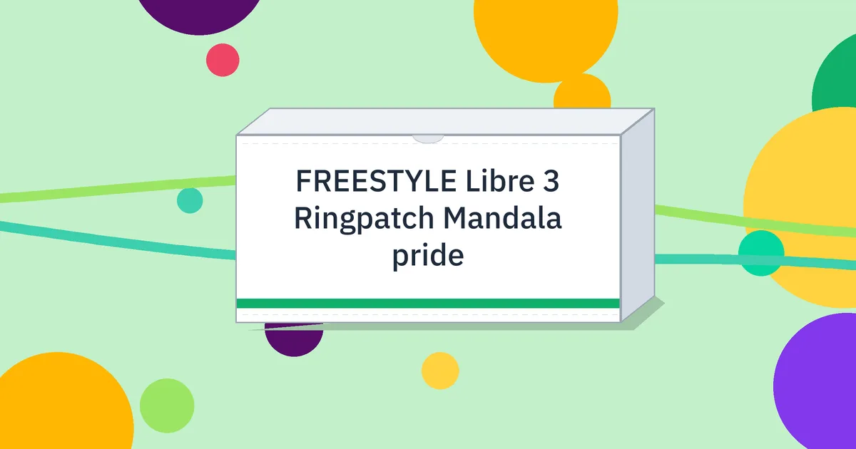 Symbolbild: Packung mit der Aufschrift FREESTYLE Libre 3 Ringpatch Mandala pride (PZN 19866759) – Verfügbarkeit und Bezug in Apotheken in Frankfurt am Main