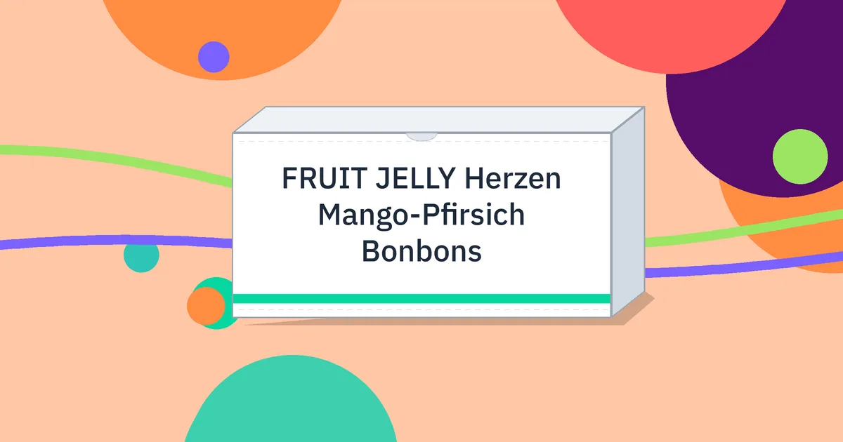 Symbolbild: Packung mit der Aufschrift FRUIT JELLY Herzen Mango-Pfirsich Bonbons (PZN 00311125) – Verfügbarkeit und Bezug in Apotheken in Frankfurt am Main