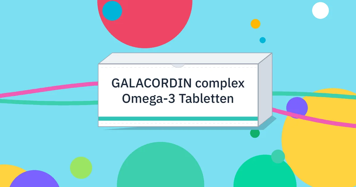 Symbolbild: Packung mit der Aufschrift GALACORDIN complex Omega-3 Tabletten (PZN 11349852) – Verfügbarkeit und Bezug in Apotheken in Frankfurt am Main