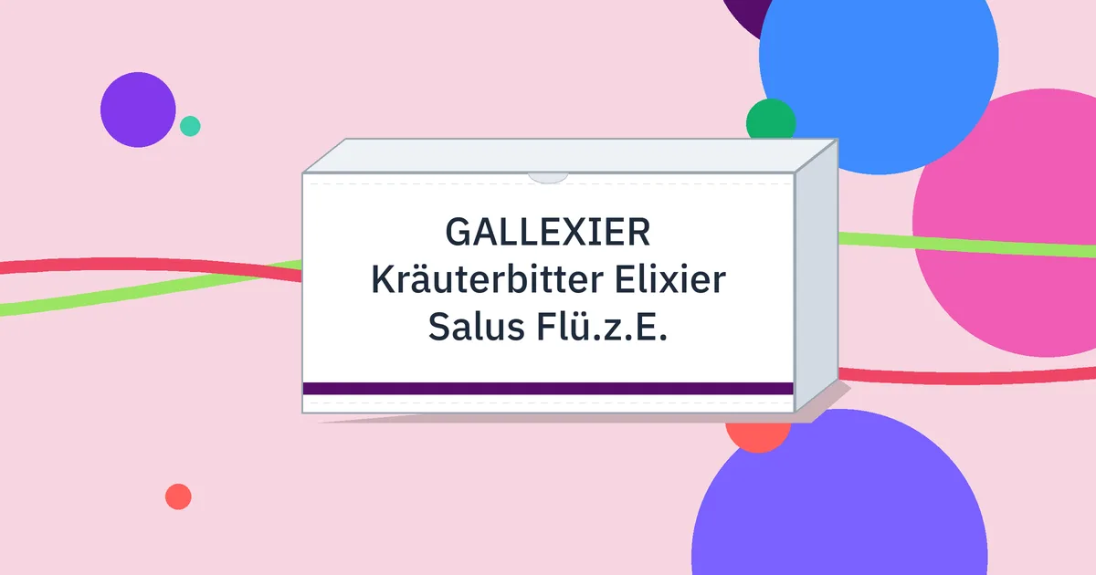Symbolbild: Packung mit der Aufschrift GALLEXIER Kräuterbitter Elixier Salus Flü.z.E. (PZN 15386850) – Verfügbarkeit und Bezug in Apotheken in Frankfurt am Main