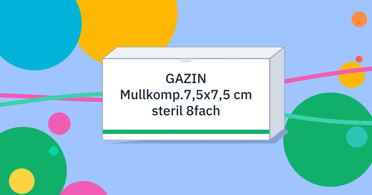 Symbolbild: Packung mit der Aufschrift GAZIN Mullkomp.7,5x7,5 cm steril 8fach (PZN 17434487) – Verfügbarkeit und Bezug in Apotheken in Frankfurt am Main