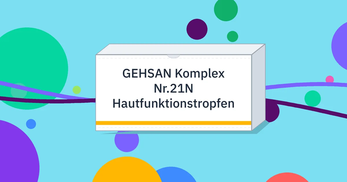 Symbolbild: Packung mit der Aufschrift GEHSAN Komplex Nr.21N Hautfunktionstropfen (PZN 03818451) – Verfügbarkeit und Bezug in Apotheken in Frankfurt am Main