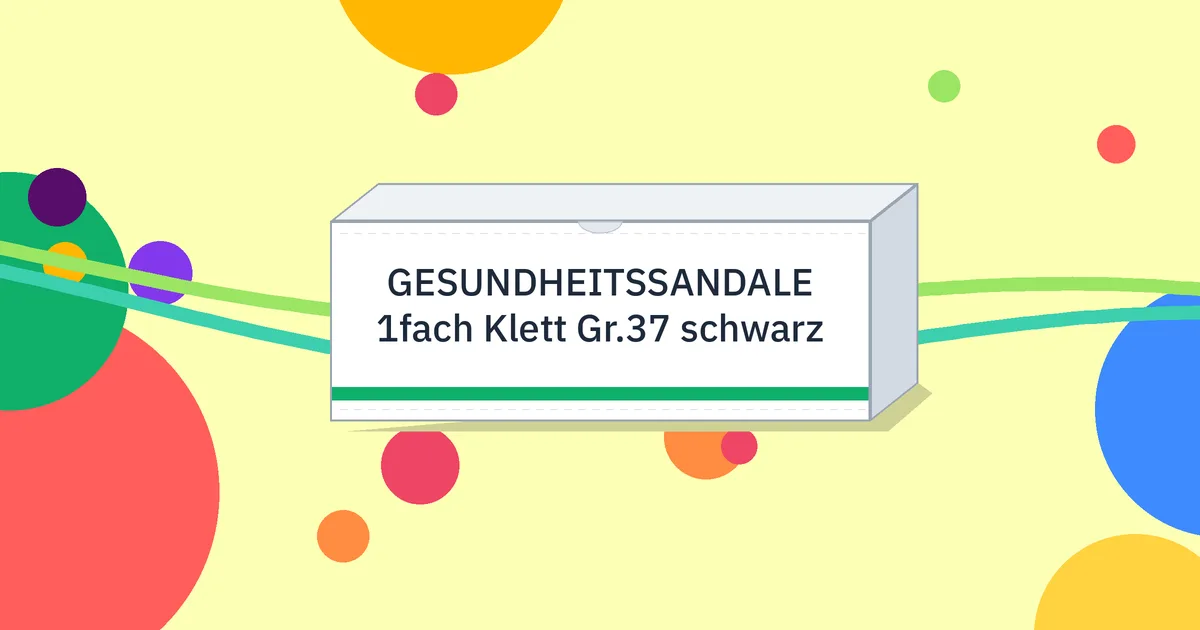 Symbolbild: Packung mit der Aufschrift GESUNDHEITSSANDALE 1fach Klett Gr.37 schwarz (PZN 13920995) – Verfügbarkeit und Bezug in Apotheken in Frankfurt am Main
