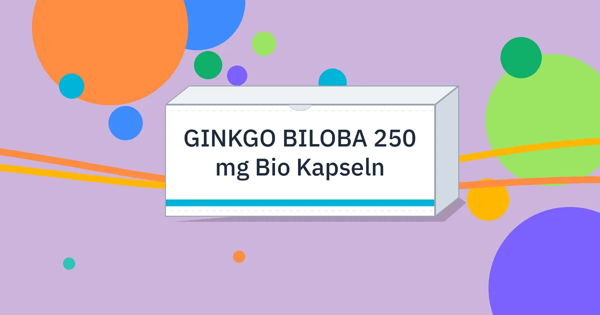 Symbolbild: Packung mit der Aufschrift GINKGO BILOBA 250 mg Bio Kapseln (PZN 18412269) – Verfügbarkeit und Bezug in Apotheken in Frankfurt am Main