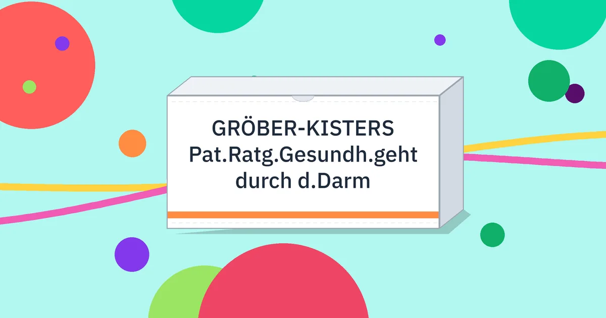 Symbolbild: Packung mit der Aufschrift GRÖBER-KISTERS Pat.Ratg.Gesundh.geht durch d.Darm (PZN 11117403) – Verfügbarkeit und Bezug in Apotheken in Frankfurt am Main