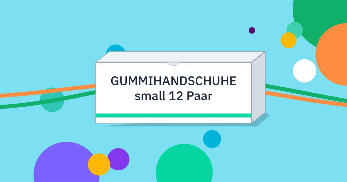 Symbolbild: Packung mit der Aufschrift GUMMIHANDSCHUHE small 12 Paar (PZN 01537357) – Verfügbarkeit und Bezug in Apotheken in Frankfurt am Main