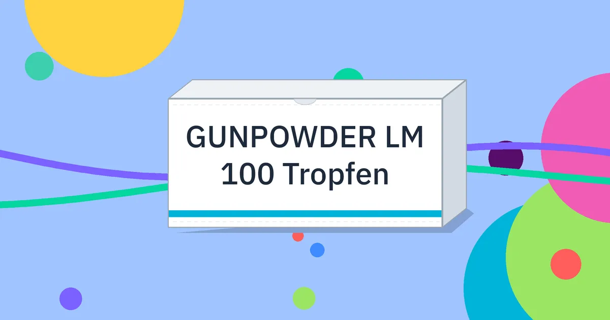Symbolbild: Packung mit der Aufschrift GUNPOWDER LM 100 Tropfen (PZN 15823902) – Verfügbarkeit und Bezug in Apotheken in Frankfurt am Main