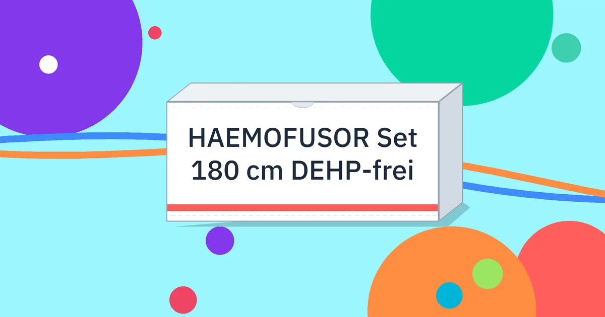 Symbolbild: Packung mit der Aufschrift HAEMOFUSOR Set 180 cm DEHP-frei (PZN 18016705) – Verfügbarkeit und Bezug in Apotheken in Frankfurt am Main