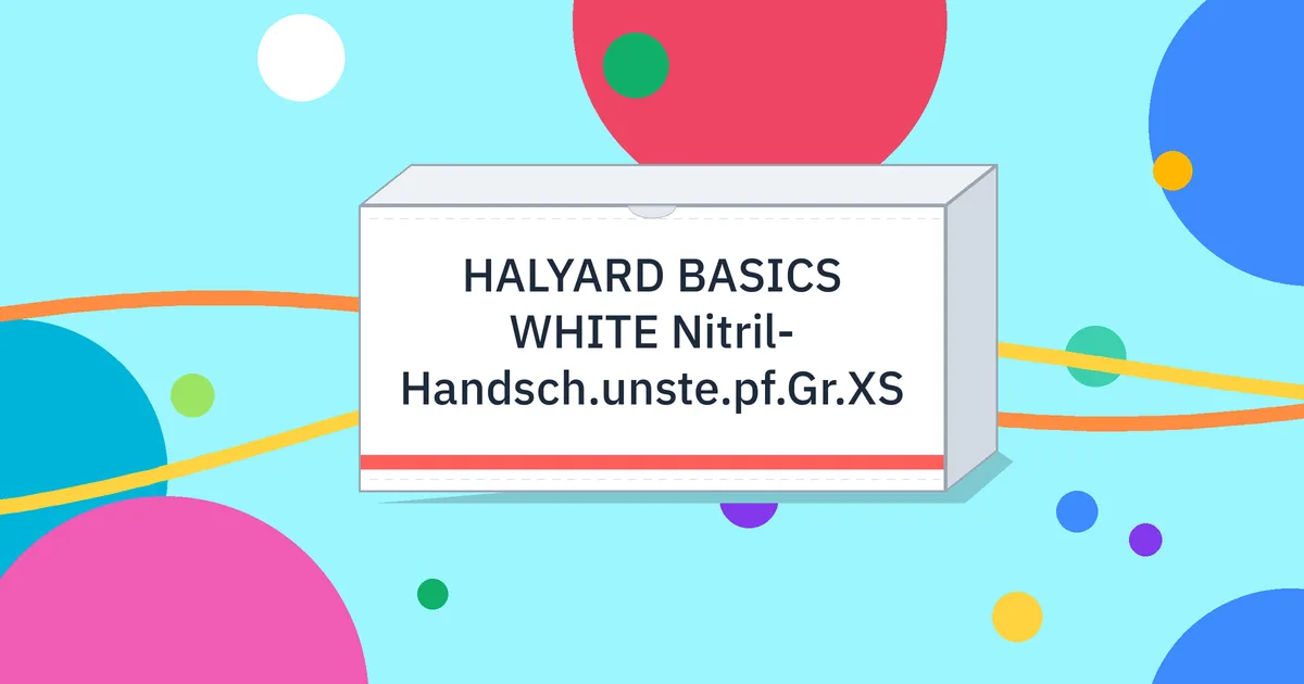 Symbolbild: Packung mit der Aufschrift HALYARD BASICS WHITE Nitril-Handsch.unste.pf.Gr.XS (PZN 12608474) – Verfügbarkeit und Bezug in Apotheken in Frankfurt am Main